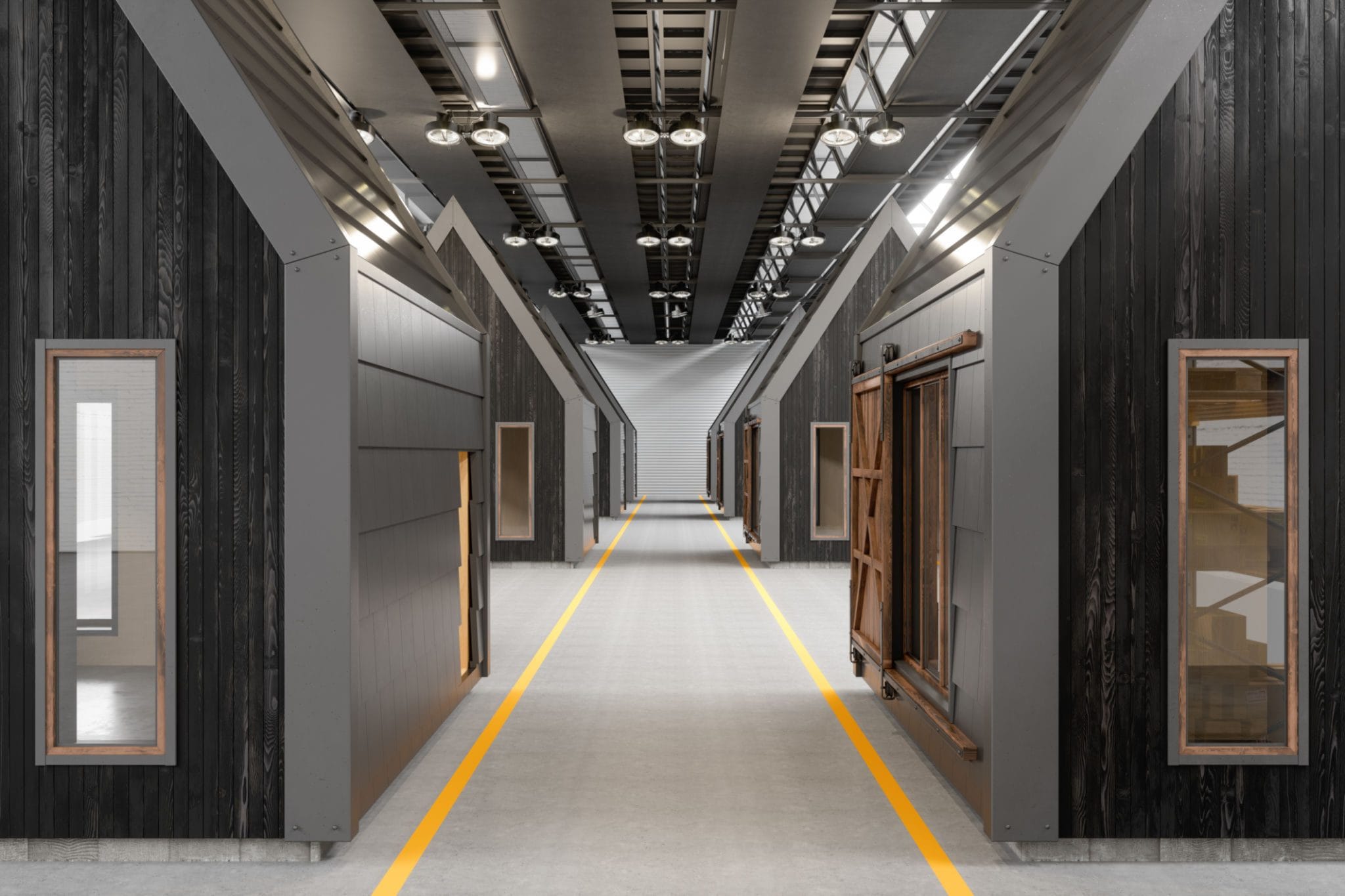 Interior Of Warehouse With Prefabricated Container Houses - Freeline ...